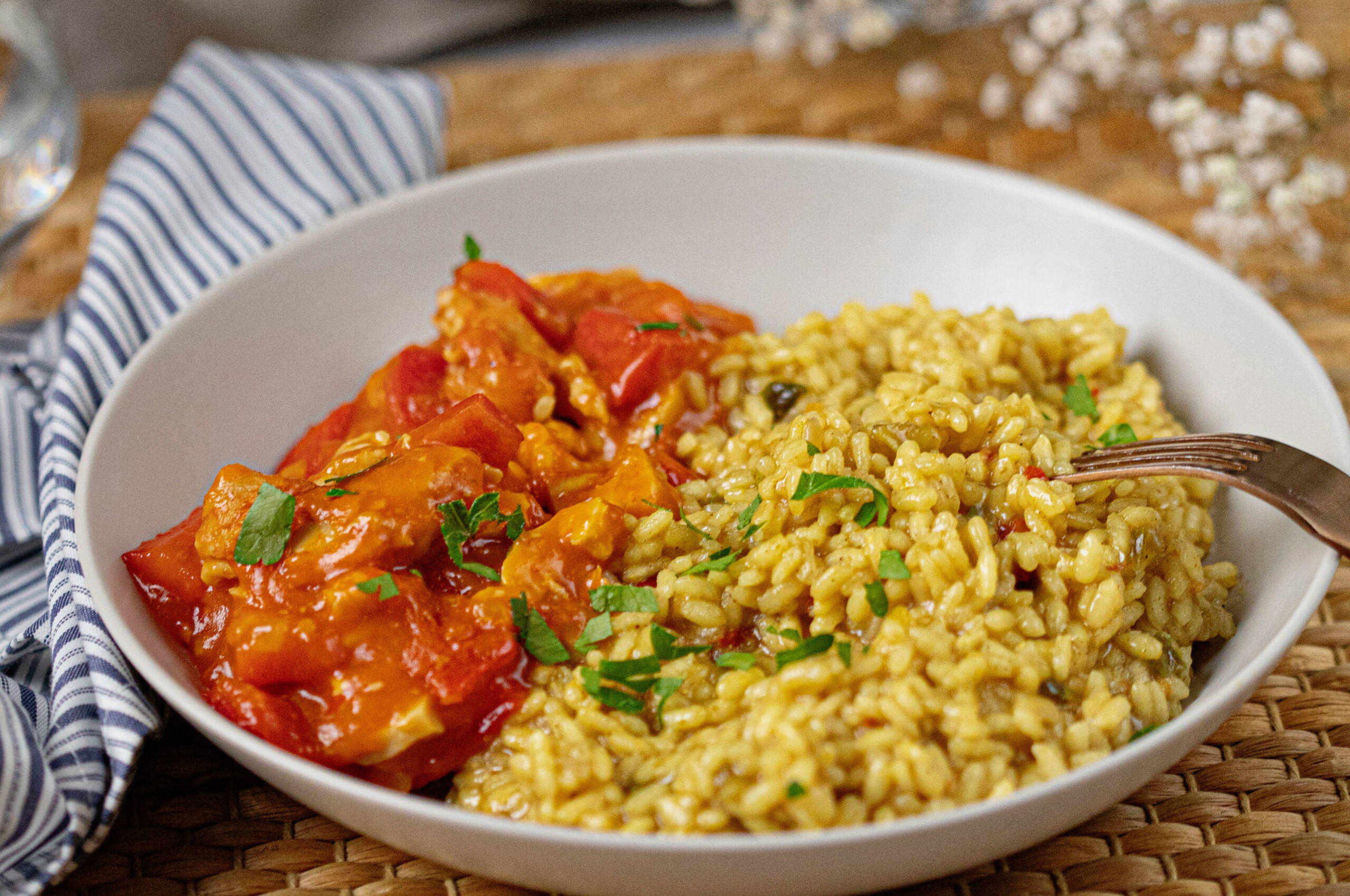 Risotto al curry con Heura agridulce - Trevijano